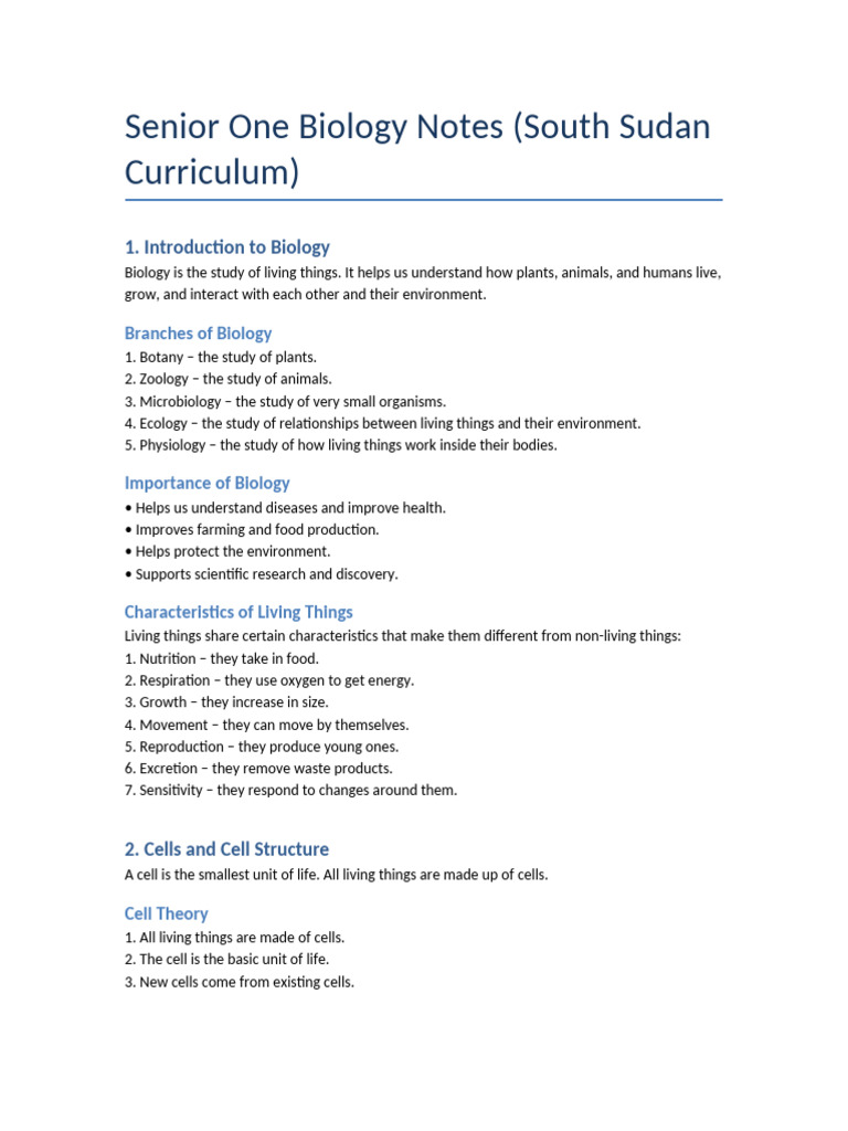 Senior One Biology Notes Overview | PDF | Biology | Plants