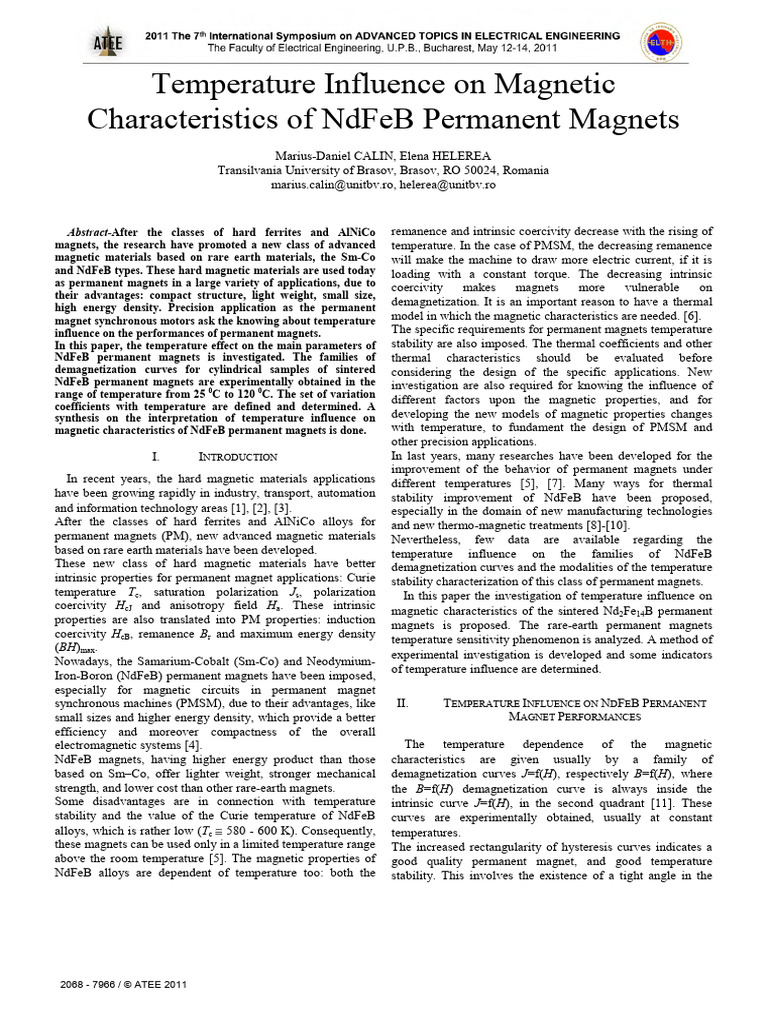 Temperature Influence On Magnetic Characteristics of NdFeB Permanent ...