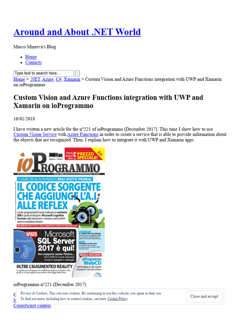 Custom Vision and Azure Functions Integration With UWP and Xamarin On IoProgrammo - Around and ...