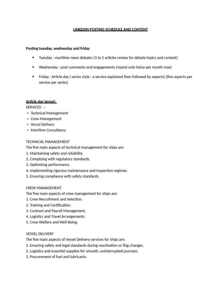 Linkedin Posting Schedule and Content | PDF