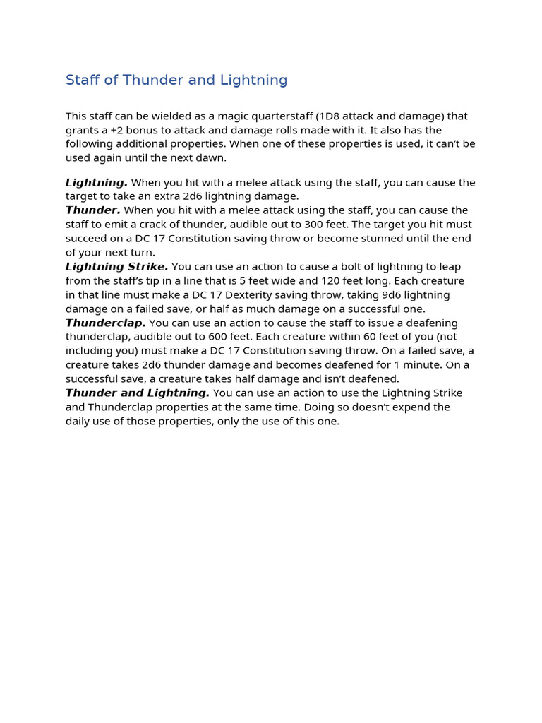 Staff of Thunder and Lightning Effects | PDF