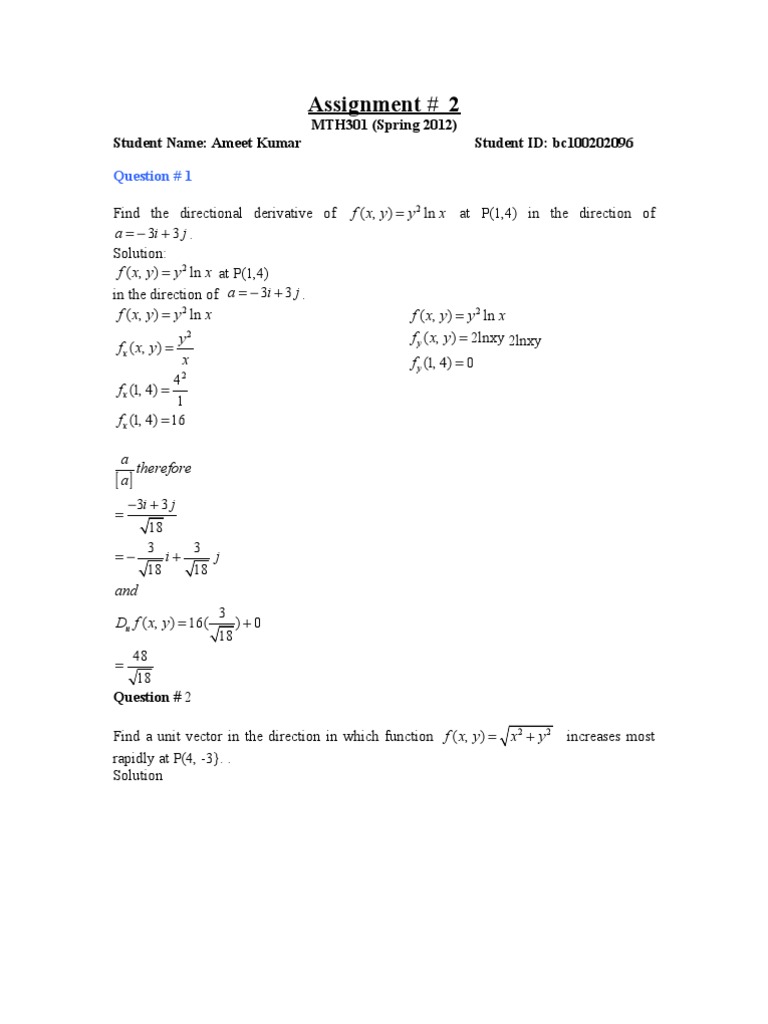 MTH301 Spring 2012 Assignment Solutions | PDF