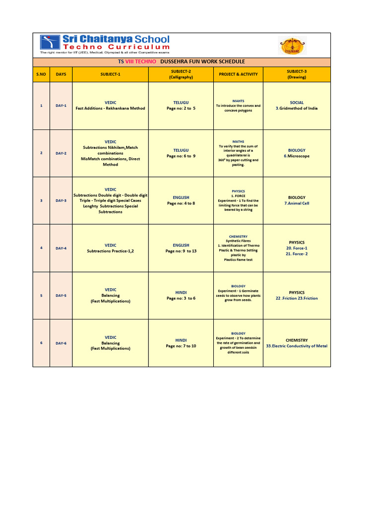 Techno - Ts Viii Dussehra Fun Work Schedule | PDF