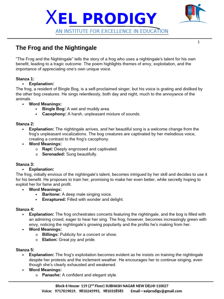Communicative Poem - The Frog and The Nightingale Explaination | PDF ...