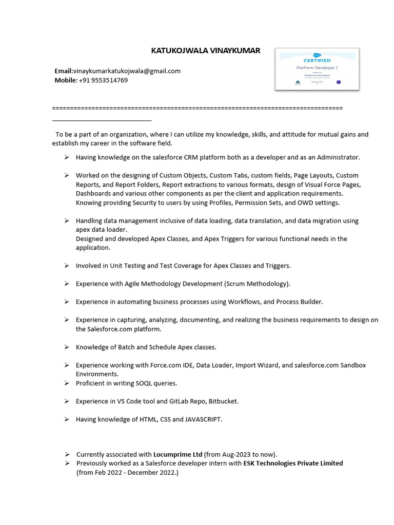 Resume Kat Uko Jwala Vinay Kumar | PDF | Software Development | Information Technology