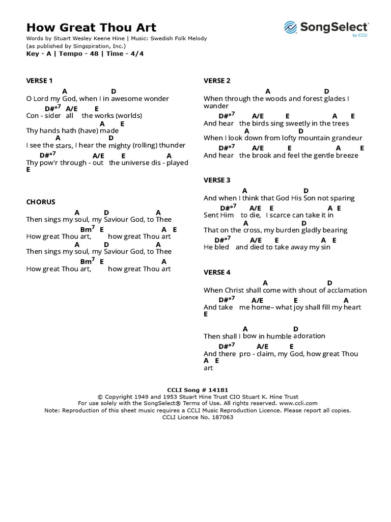How Great Thou Art: Chords & Lyrics | PDF