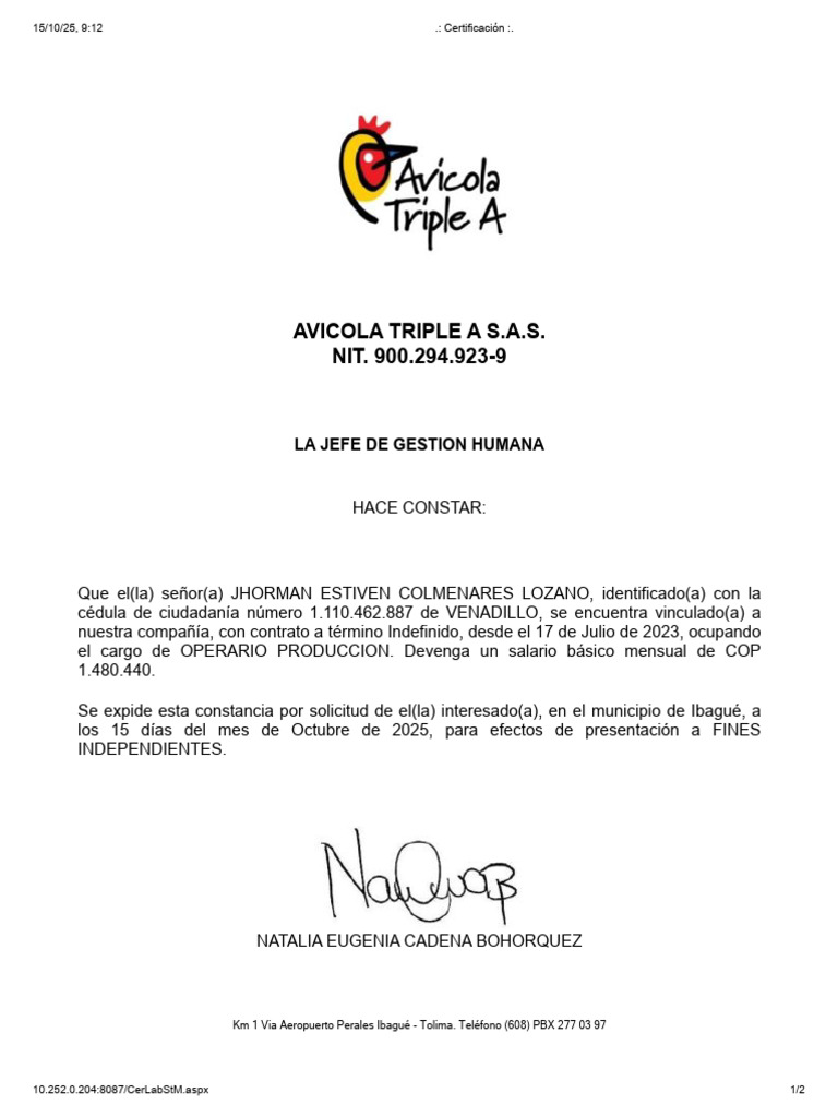 Certificación JHORMAN | PDF
