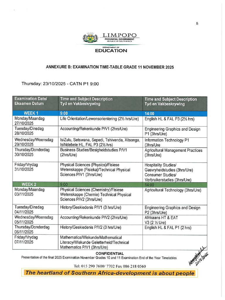 Grade 10&11 NSC Oct-Nov Time Table20-08-2025-120416 | PDF
