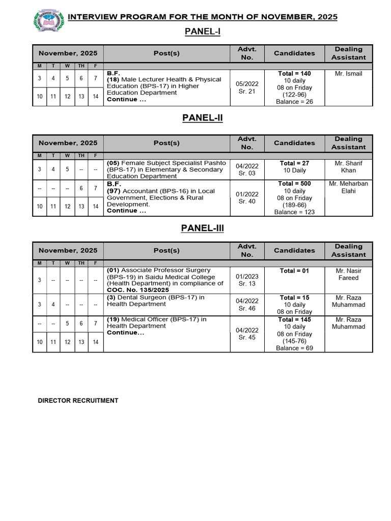 November 2025 Interview Schedule | PDF