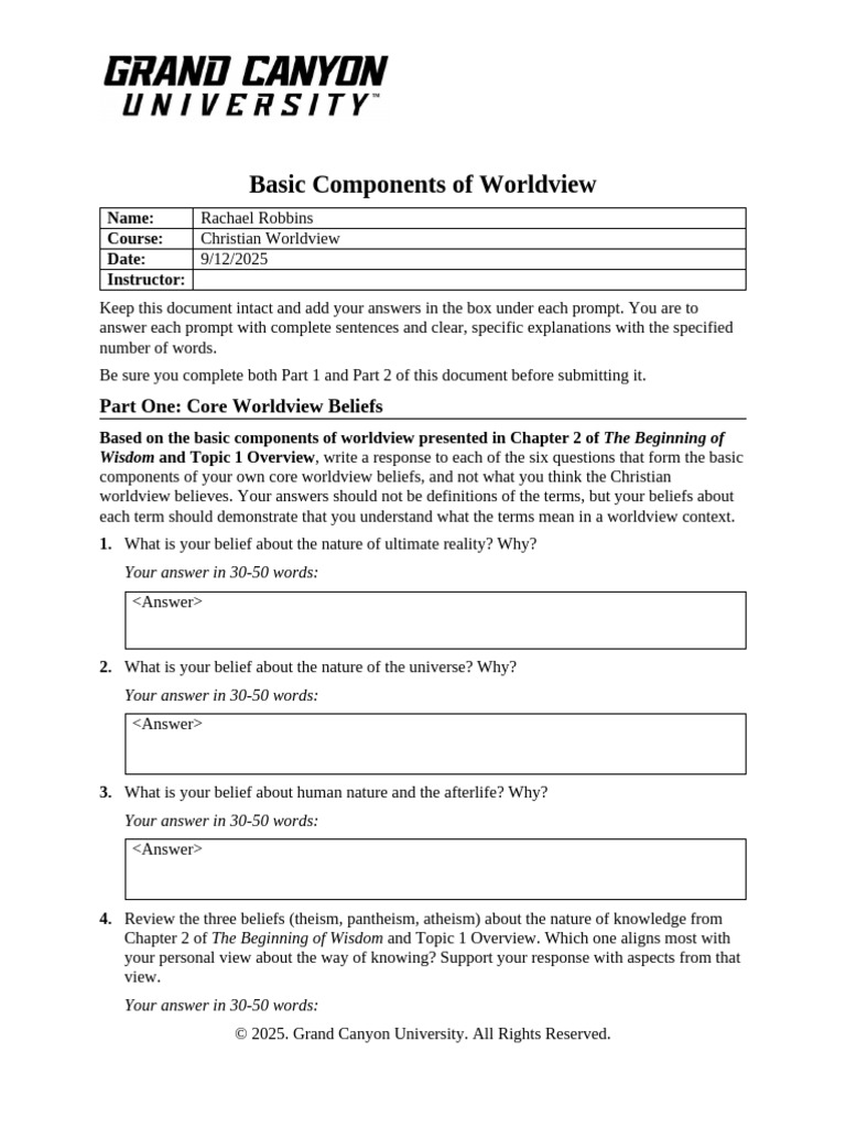 Core Beliefs of Personal Worldview Analysis | PDF | Wisdom | Faith