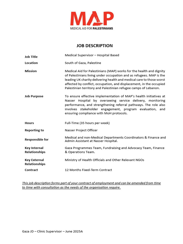 Gaza JD - Medical Supervisor - June 2025A | PDF | Gaza Strip | Non ...