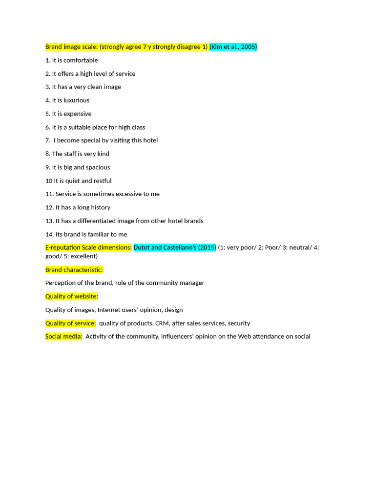 Brand Image Measurement Scale Overview | PDF