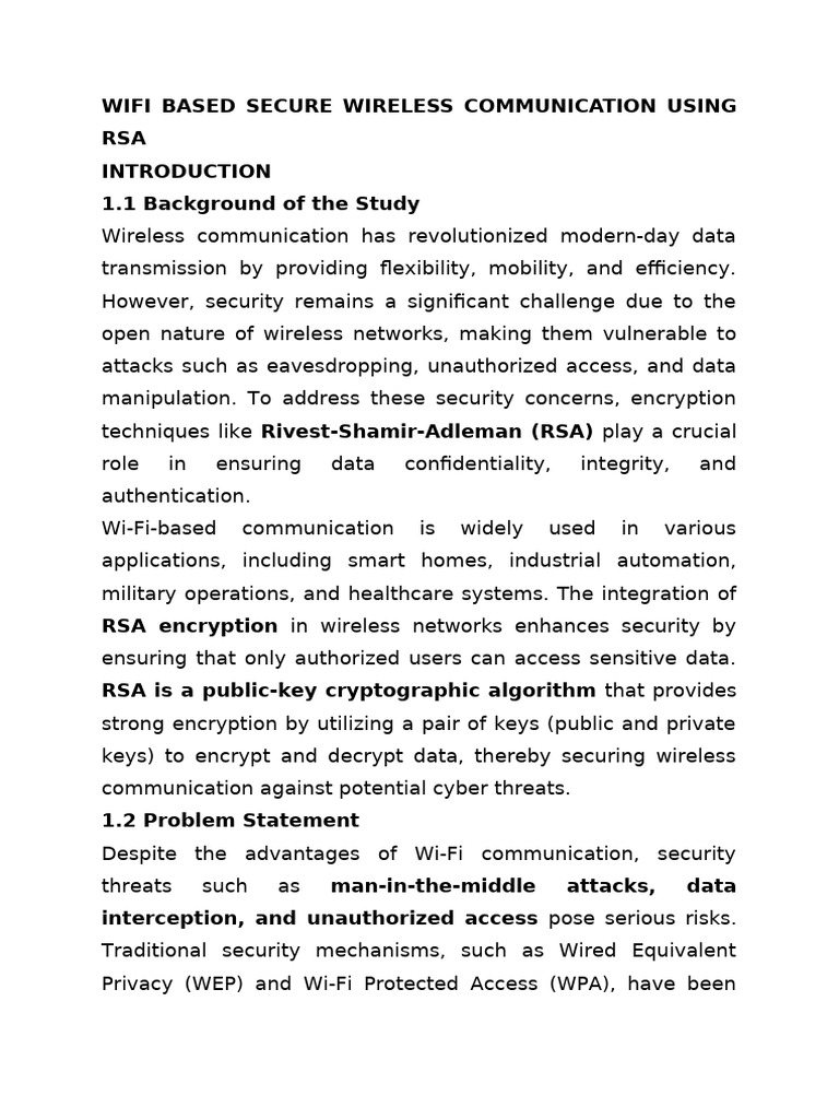 Wifi Based Secure Wireless Communication Using Rsa | PDF | Encryption | Key (Cryptography)