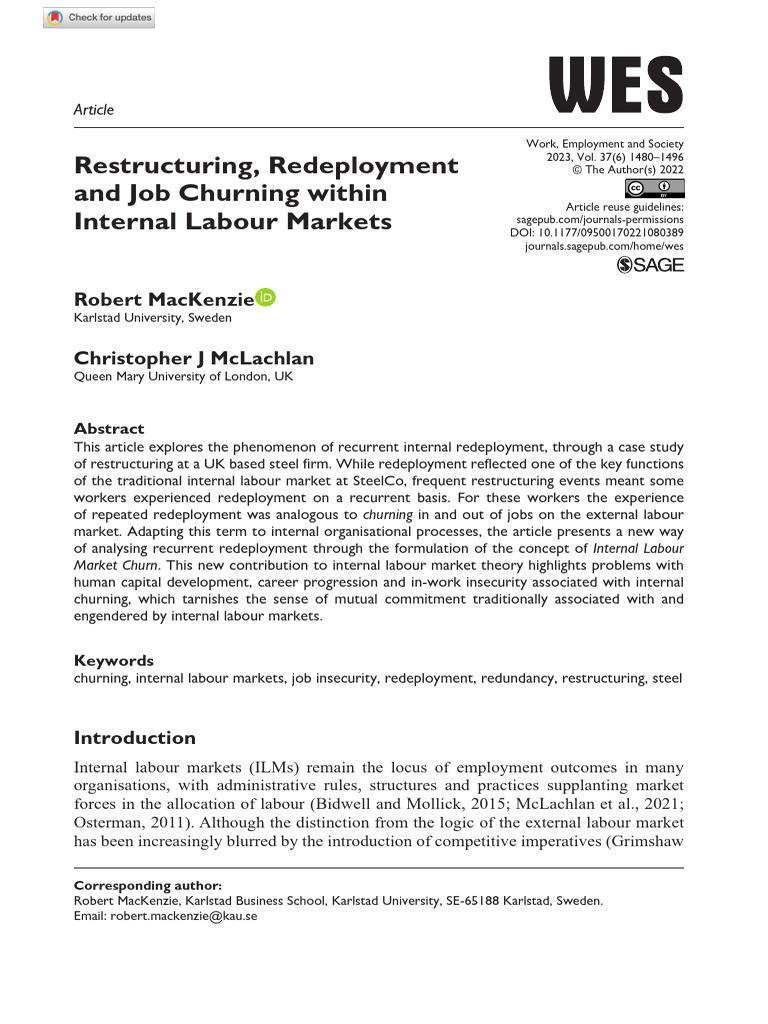 Mackenzie Mclachlan 2022 Restructuring Redeployment and Job Churning Within Internal Labour ...