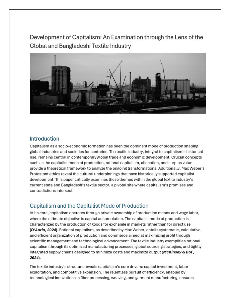Development of Capitalism: An Examination Through The Lens of The Global and Bangladeshi Textile ...