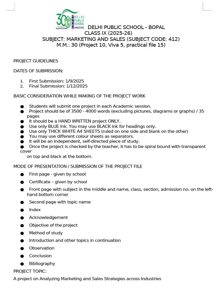 Marketing and Sales Project Guidelines | PDF | Marketing | Marketing ...