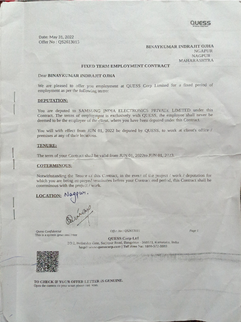 Offer Letter Samsung | PDF