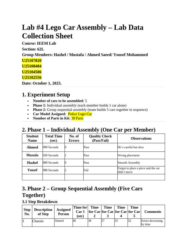 Lab 4 Lego Car Assembly | PDF