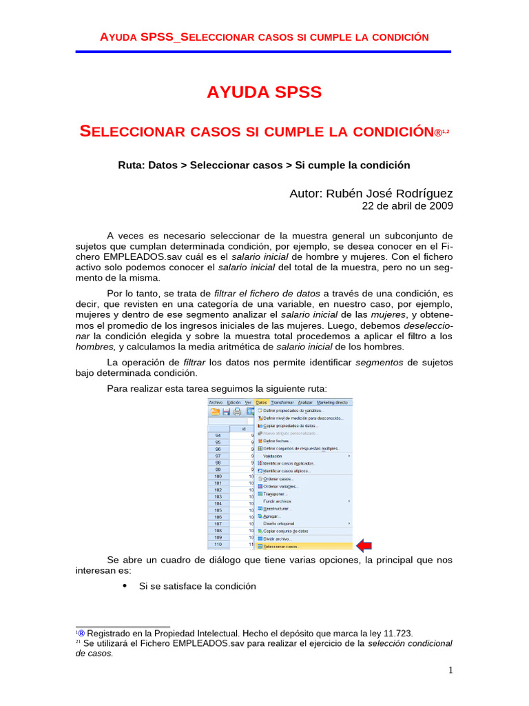 Ayuda SPSS - Seleccionar Casos Si Cumple La Condición | PDF | Spss ...