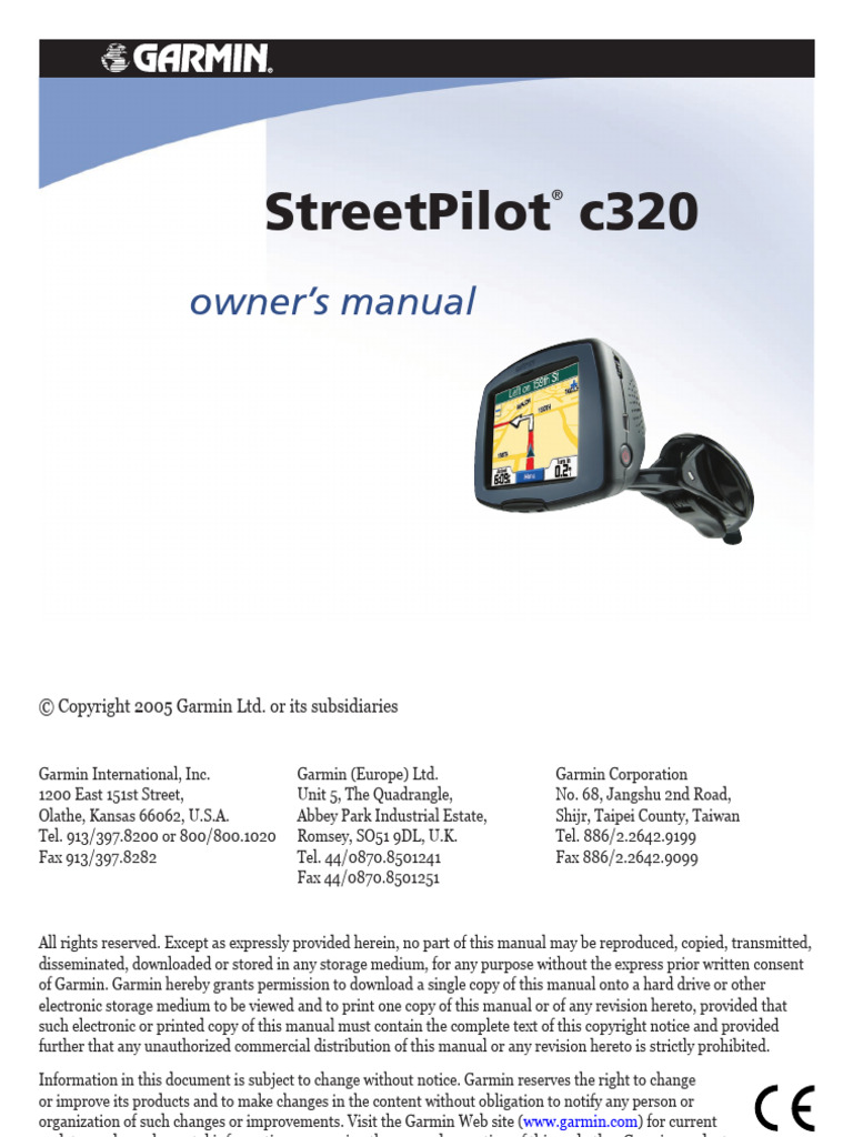 Garmin StreetPilot c320 Owner's Manual | PDF | Usb | Usb Flash Drive