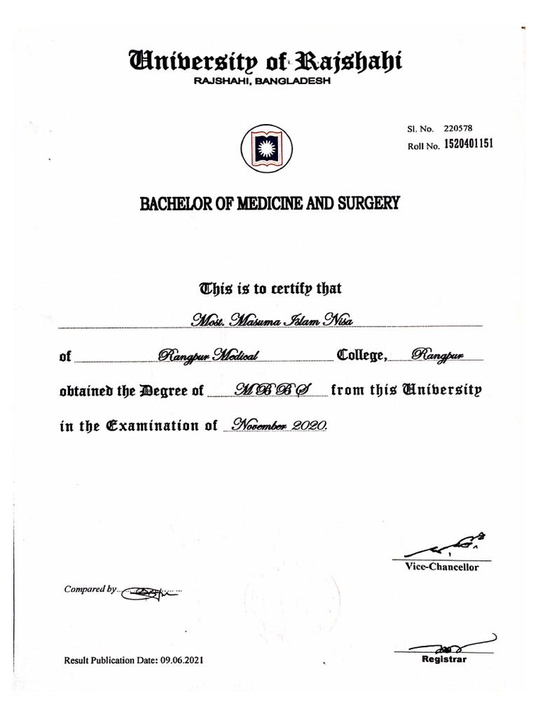 Bachelor MBBS Certificate | PDF