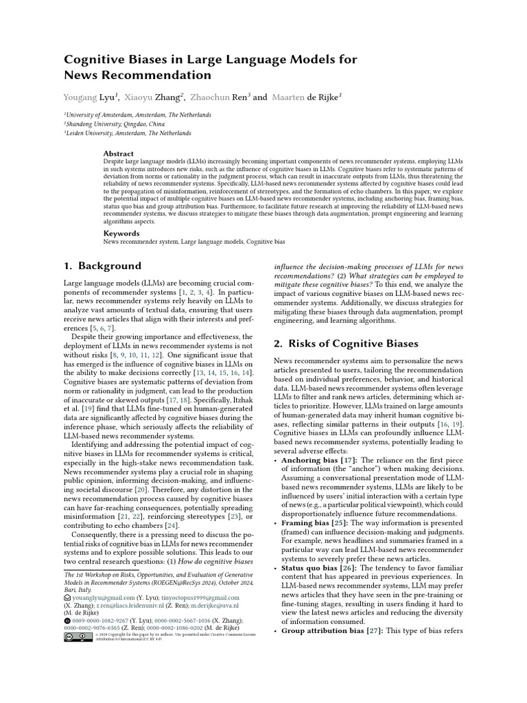 Cognitive Biases in Large Language Models For | PDF | Bias | Cognition