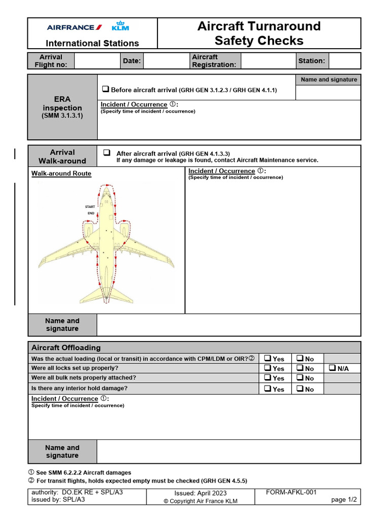 Aircraft Turnaround Safety Checklist | PDF | Landing Gear | Door