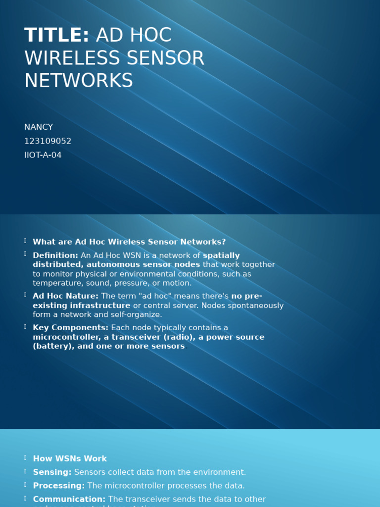Ad Hoc Wireless Sensor Networks Explained | PDF | Wireless Sensor ...
