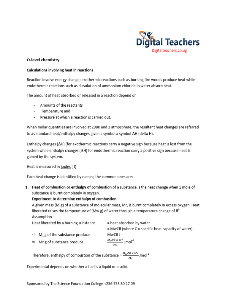 Mole Concept Heat Changes in Reaction | PDF | Enthalpy | Combustion