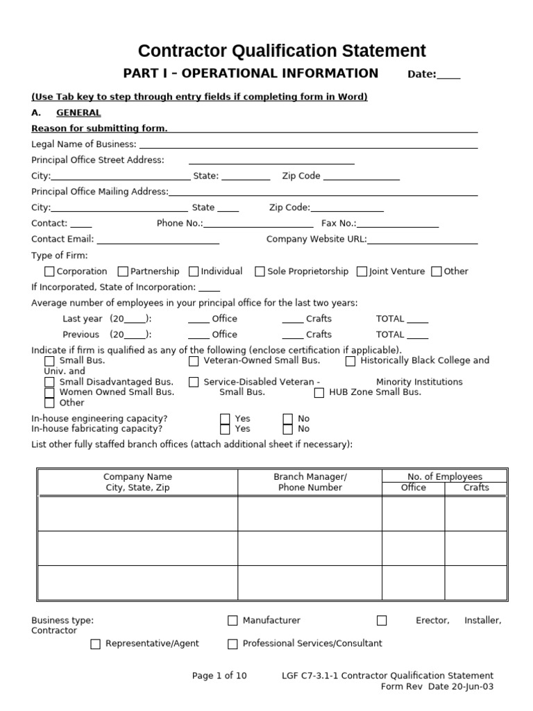 LGF C7-3.1-1 Contractor Qualification Statement Rev 20-Jun-0 | PDF ...