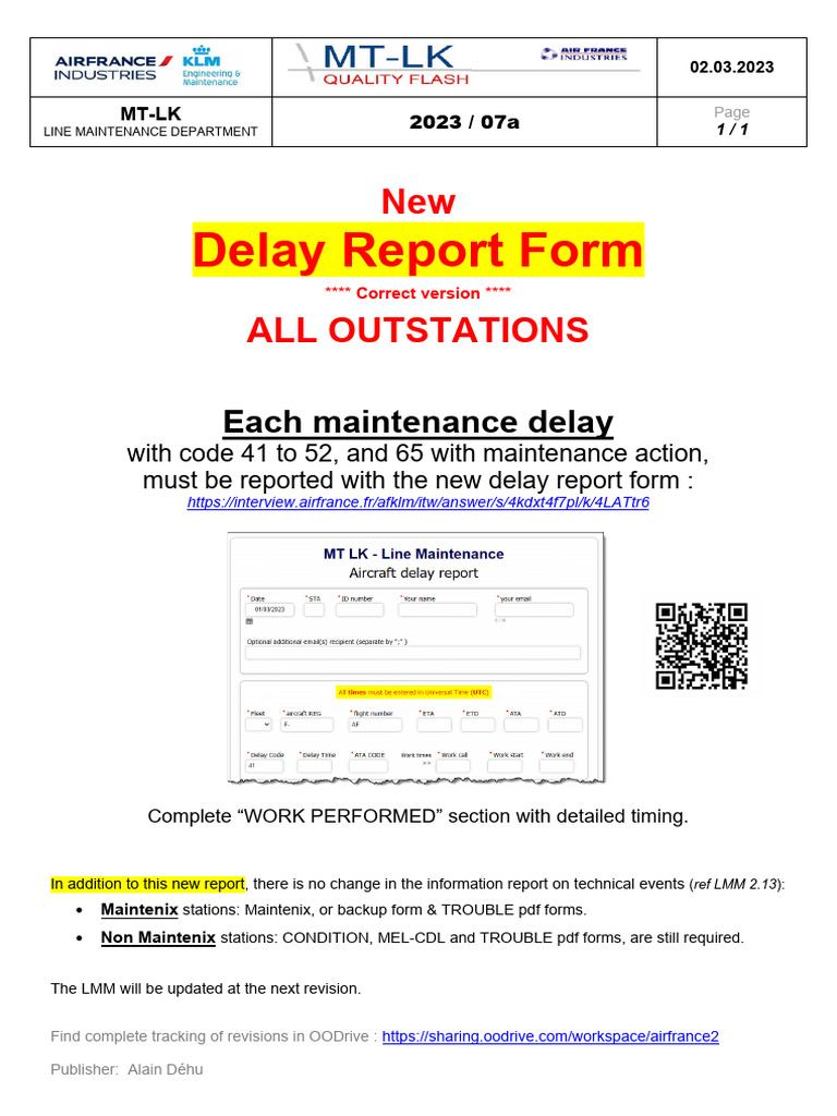 2023-07a Quality Flash - Delay Report Form | PDF