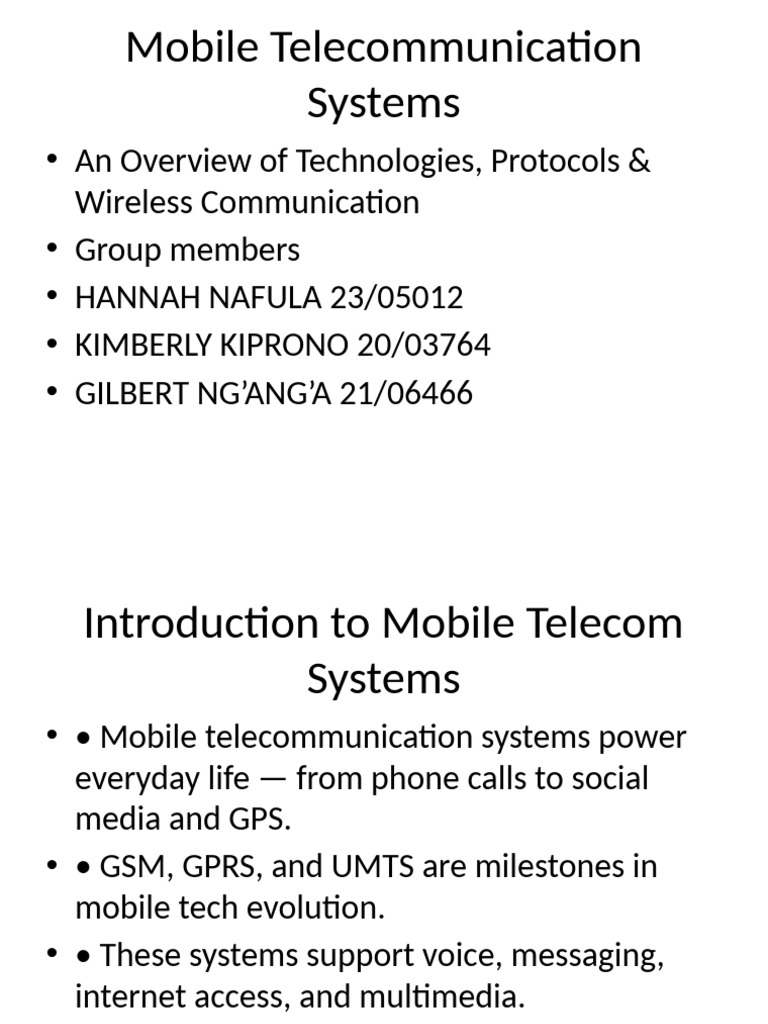 Updated Mobile Telecommunication Systems Presentation | PDF | Gsm | Digital Technology