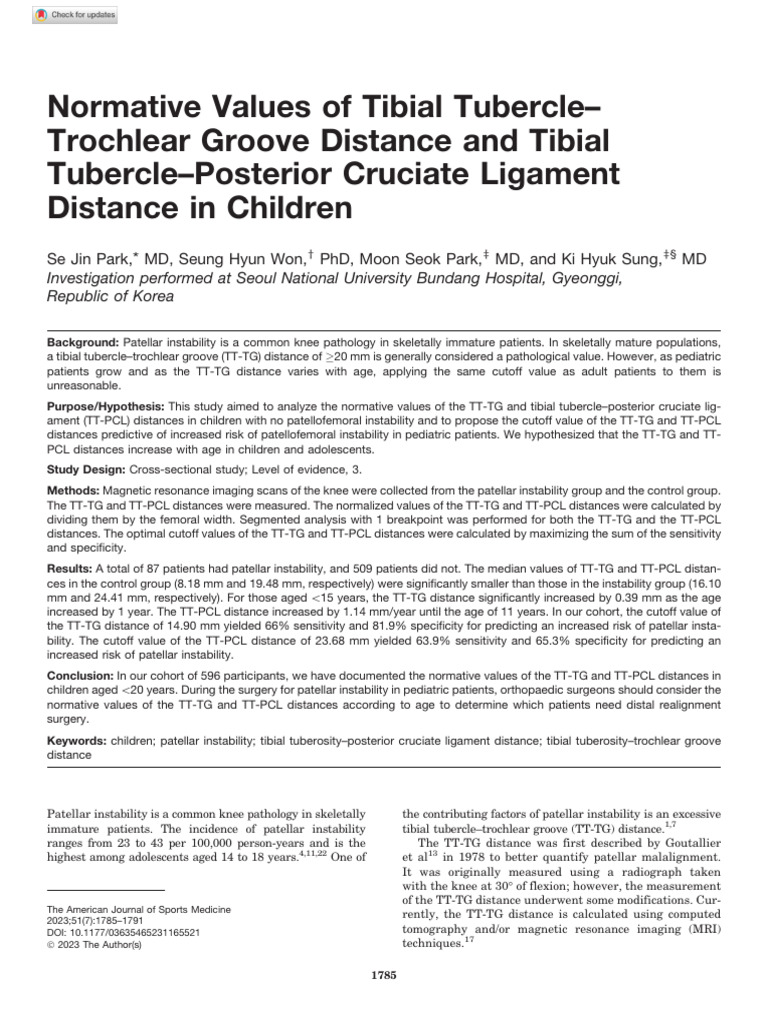 Normative TT-TG and TT-PCL Distances in Children | PDF | Knee ...