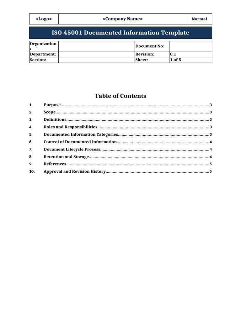 ISO 45001 Document Control Template | PDF | Regulatory Compliance ...