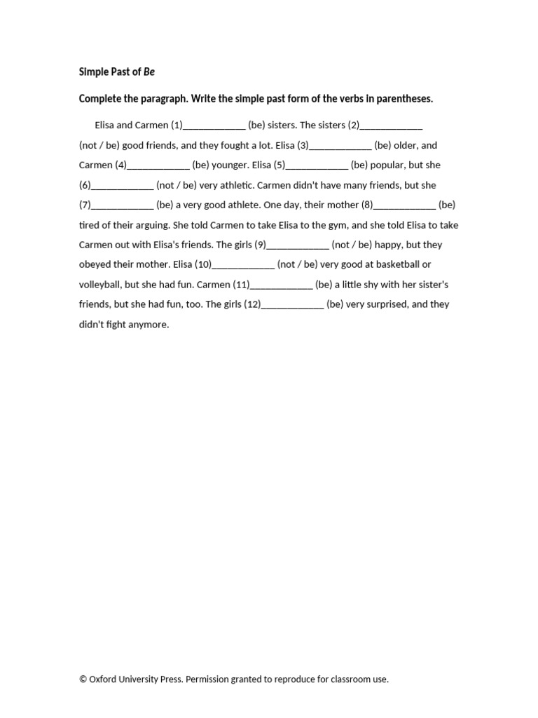 Simple Past Be Exercise | PDF