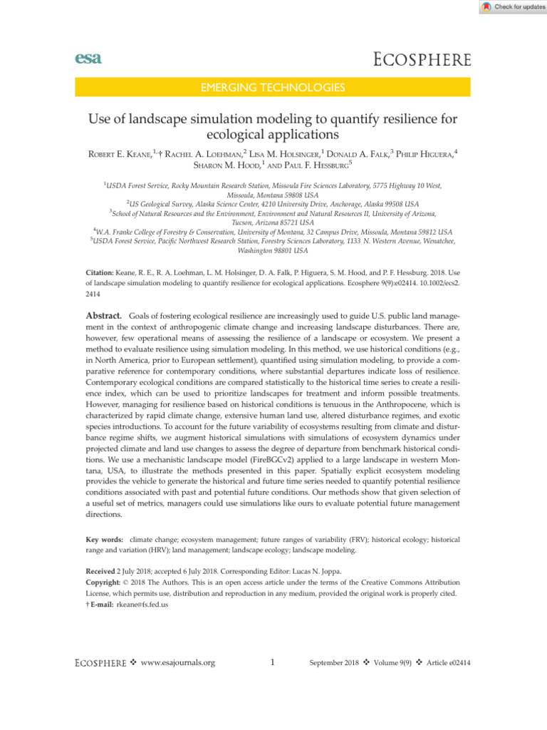 Ecosphere - 2018 - Keane - Use of Landscape Simulation Modeling To ...