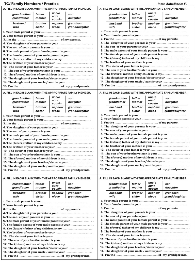 Family Members. Practice | PDF | Grandparent | Family