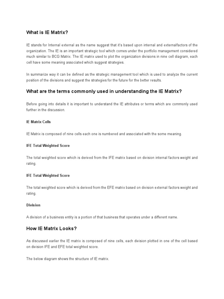 What Is IE Matrix | PDF | Strategic Management | Cartesian Coordinate ...
