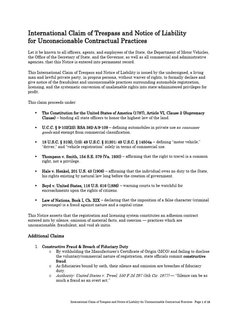 International Trespass Claim Notice | PDF | Tort | Legal Liability