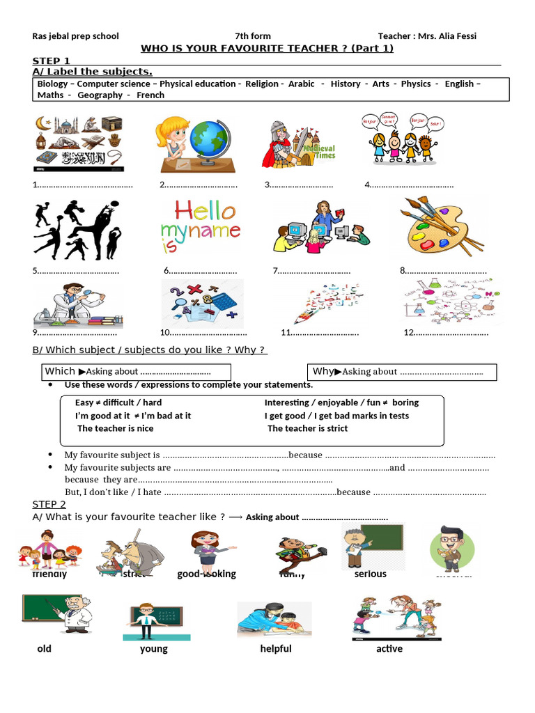 Favorite Teacher and Subject Worksheet | PDF
