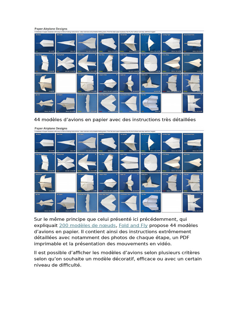 44 modèles d'avions en papier à plier | PDF