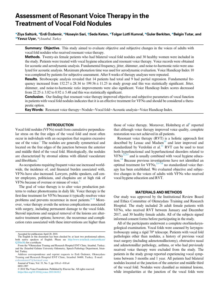 Asassement Resonant Voice Theraphy Vocal Fold Noduls | PDF | Clinical ...