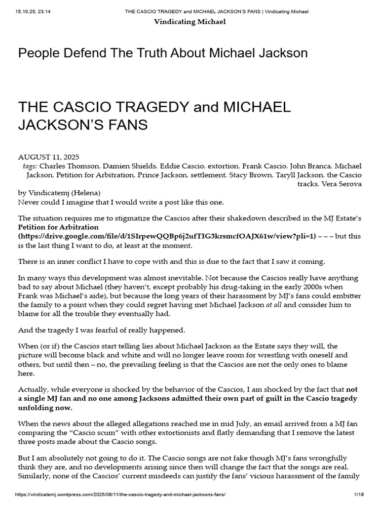 Cascio Tragedy: Fans and Michael Jackson | PDF