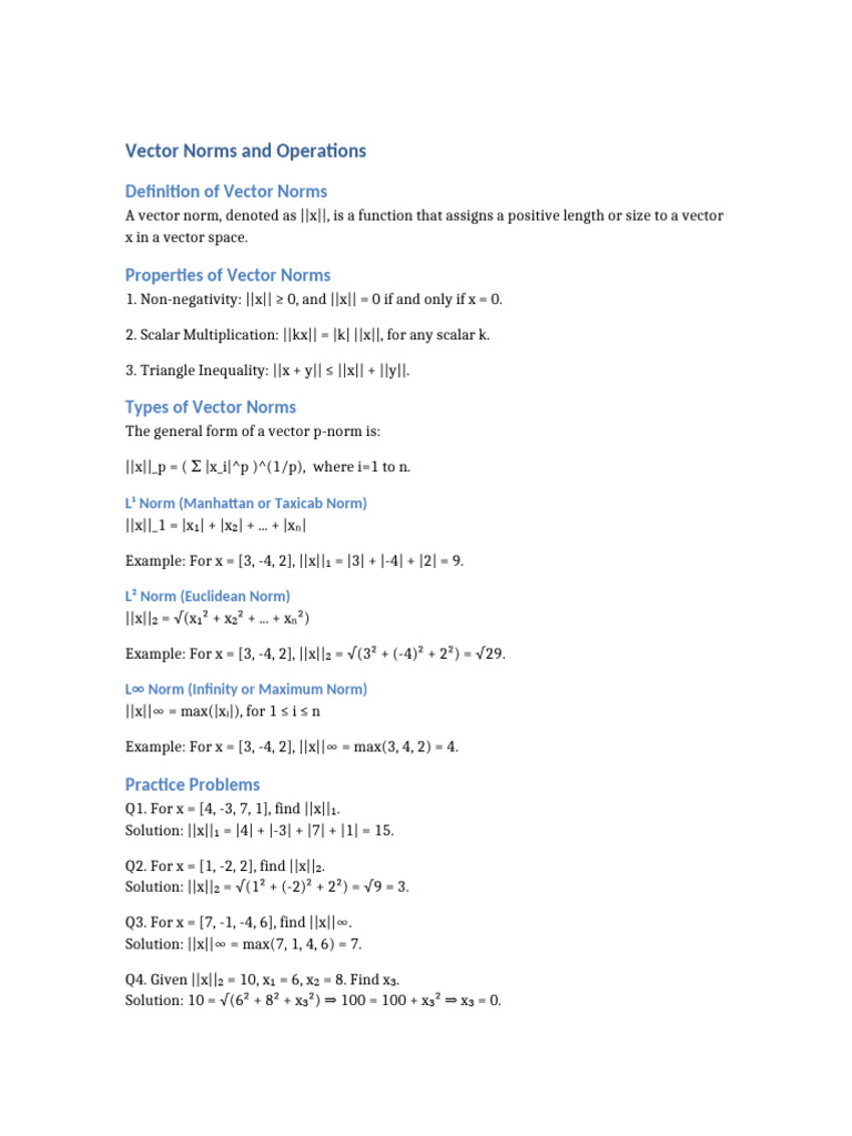 Understanding Vector Norms and Properties | PDF