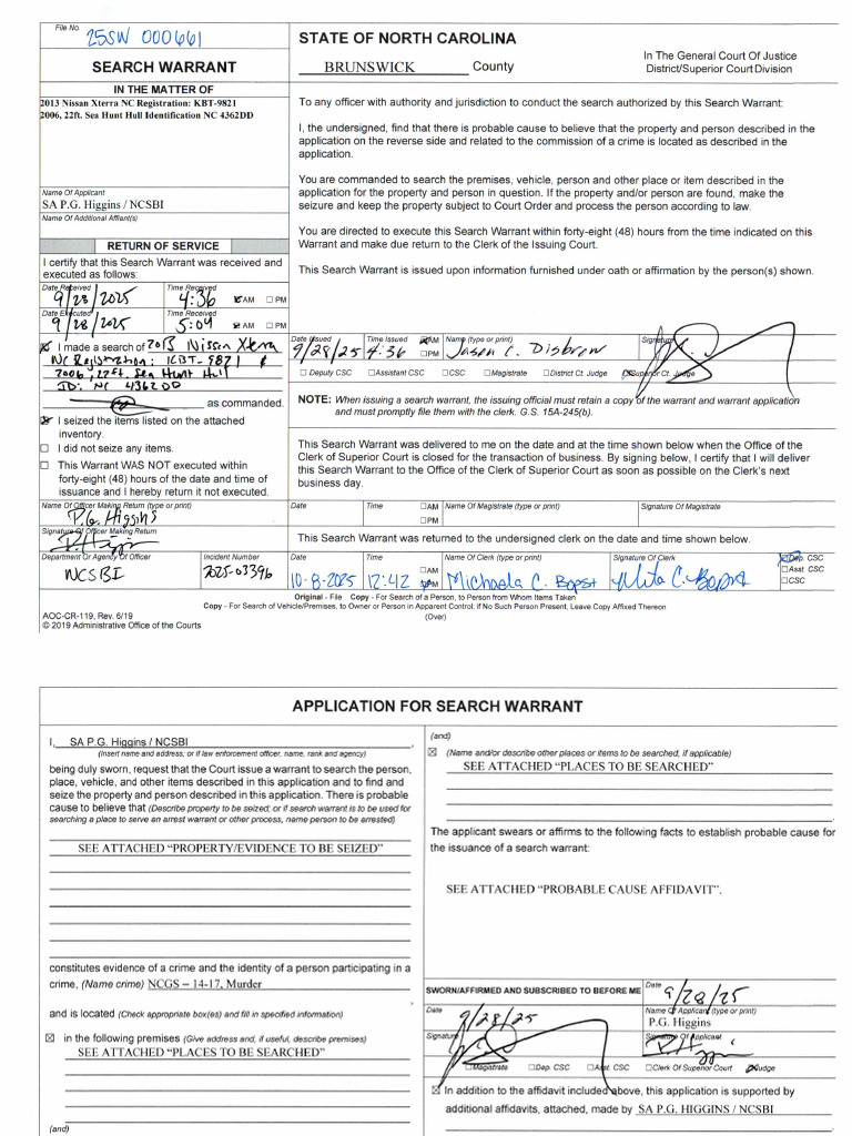 North Carolina Search Warrant for Vehicle | PDF | Detective | Affidavit