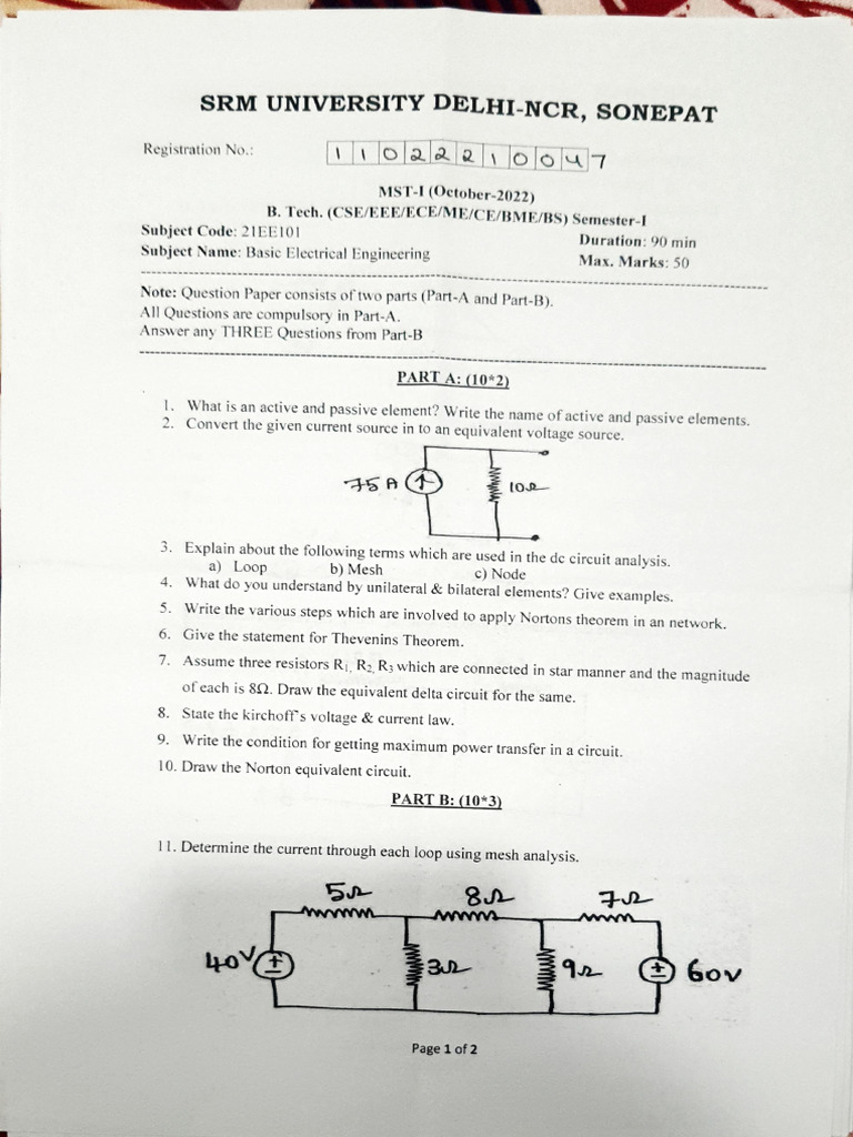 Semester 1 Question Papers | PDF