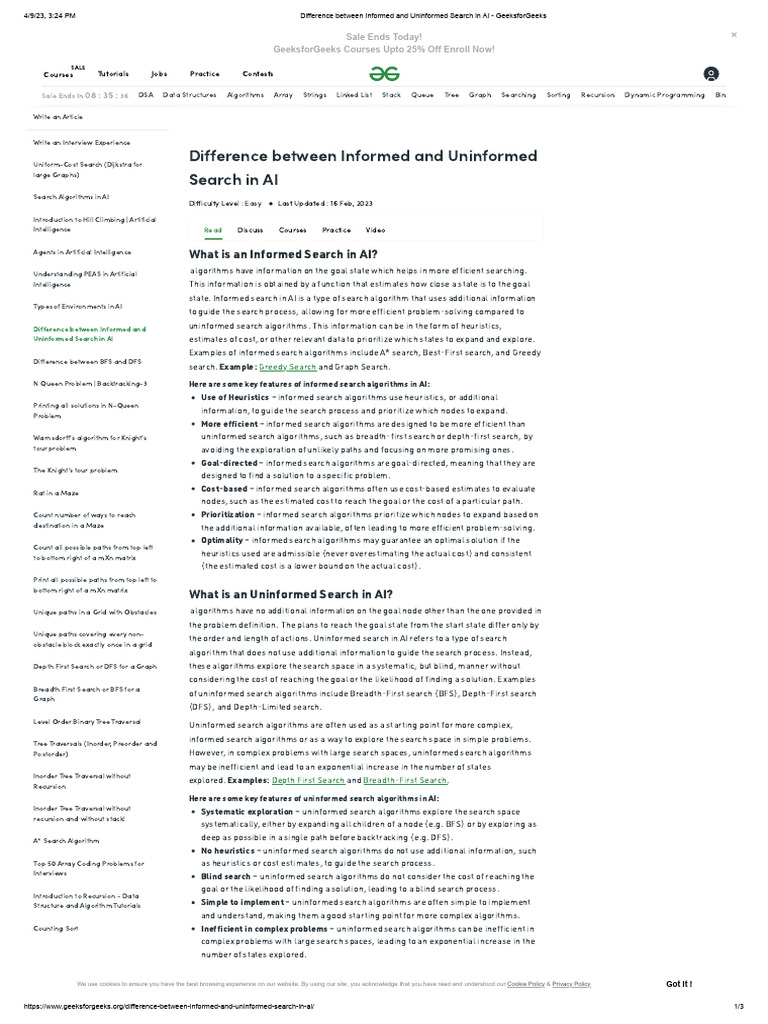 Informed and Uninformed Search in AI | PDF | Algorithms And Data ...