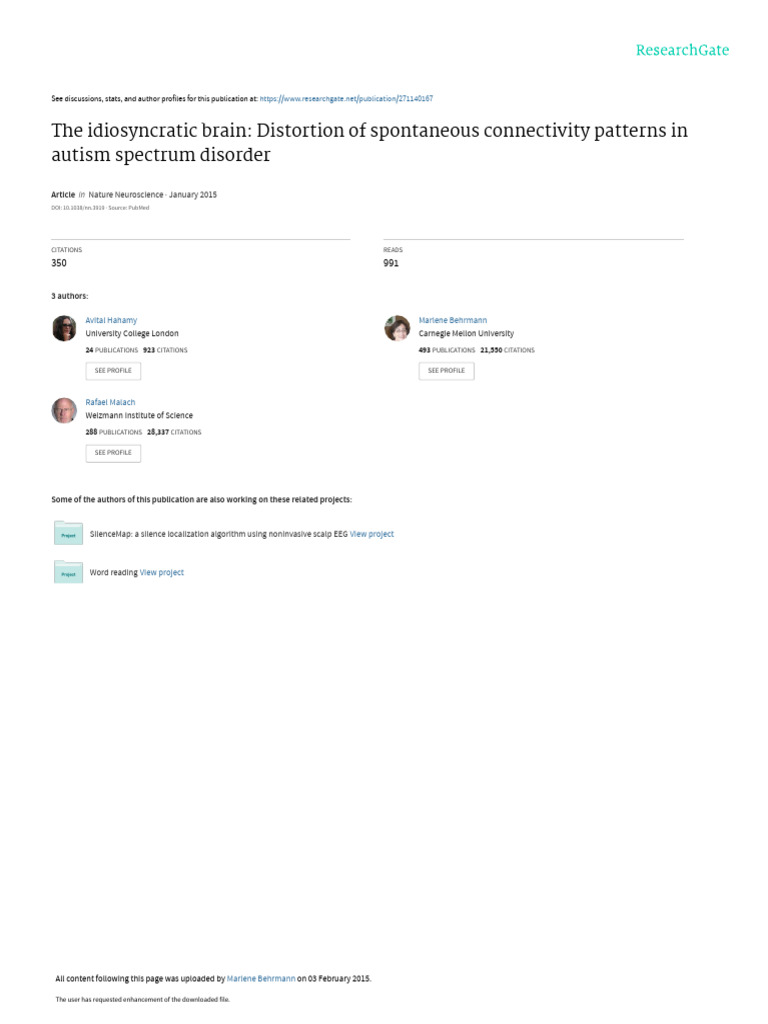 The idiosyncratic brain: Distortion of spontaneous connectivity ...