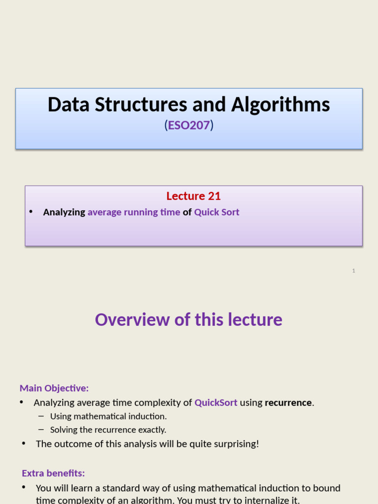 Lec21 Quick Sort | PDF | Recurrence Relation | Time Complexity