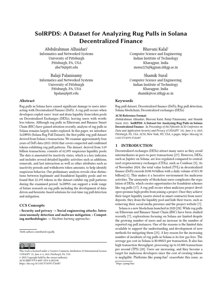SolRPDS A Dataset For Analyzing Rug Pulls in Solana | PDF